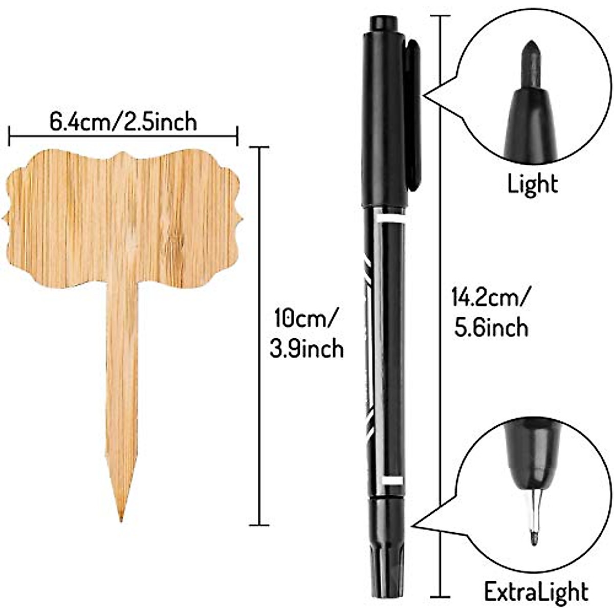 Whaline 60Pcs Bamboo Plant Labels with 1 Marker Pen Eco-Friendly T-Type Wooden Plant Sign Tags Wood Garden Markers Decorative Garden Tags for Seed Potted Herbs Flowers Vegetables (6.5 X 10 cm)