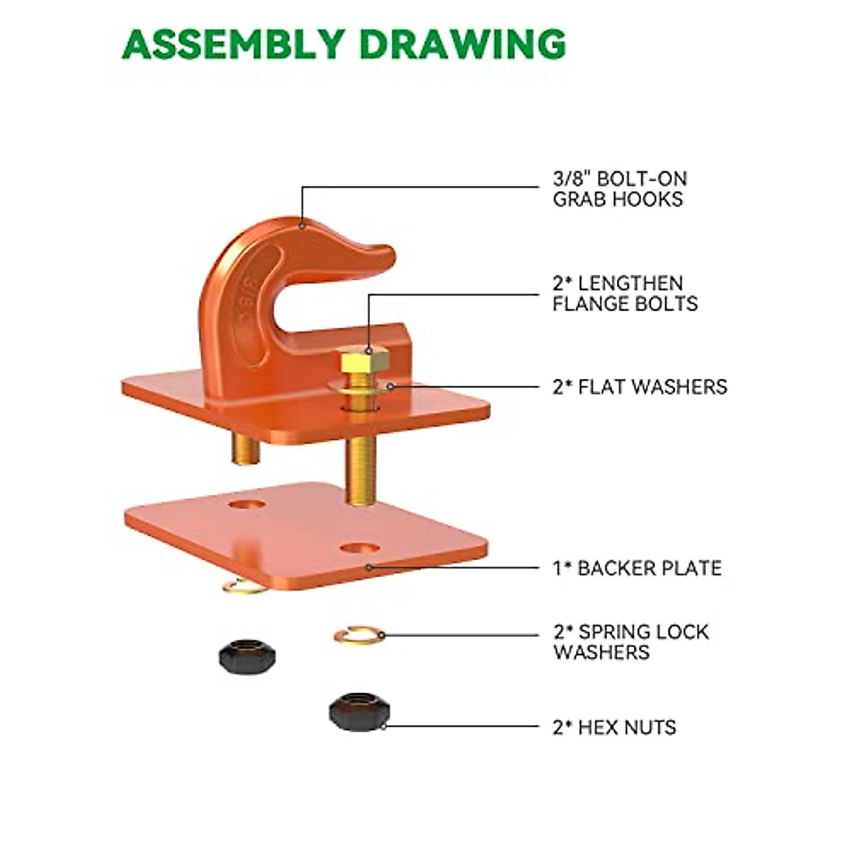 Sulythw 3/8" Tractor Bucket Hooks, (3 Pack) Max 15,000lbs Heavy Duty Bolt On Grab Hook, Grade 70 Forged Steel Tow Hook for John-Deere Kubata Kioti Truck UTV ATV Loader Skid Steer