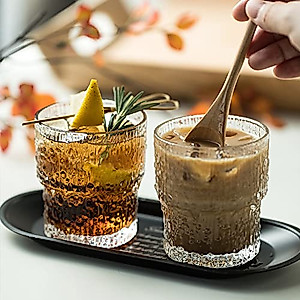 Glass Cups Old Fashioned Glasses Set of 2, Raindrop Origami Style Rocks Cocktail Glasses, Ripple Vintage Glassware Set for Bar Beverages, Ice Coffee, Whiskey, 220ml, In Gift Box