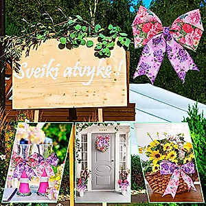 Kuscul 32 Yards Floral Wired Ribbon 8 Rolls Watercolor Rose Flower Ribbon Mother's Day Wired Edge Ribbon Spring Summer Gift Wrap Ribbon for Hair Bow Sewing Wedding Home Wreath Decor, 2.5in/ 1.5in