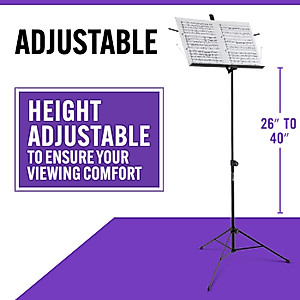 On-Stage SM7 122B Compact Sheet Music Stand, Portable, Folding, Height, Adjustable Bookplate Angle, Carry Bag, Black (SM7122B)