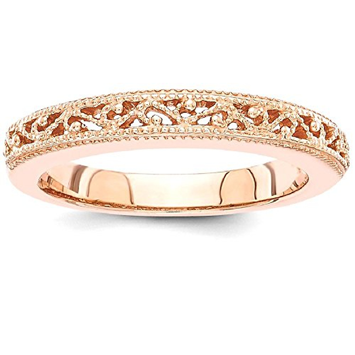 IceCarats 14K Rose Gold 3mm Antique Filigree Wedding Band Ring size 6