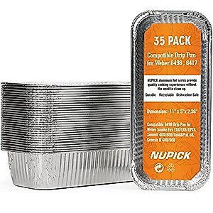 NUPICK 35 Pack Drip Pan Compatible for Weber SmokeFire EX4 / EX6 / EPX6, Genesis II 400/600, Summit 400/600 Series Grills, Disposable Aluminum Foil Grease Trays, 11.1" x 4.75" x 2.5"