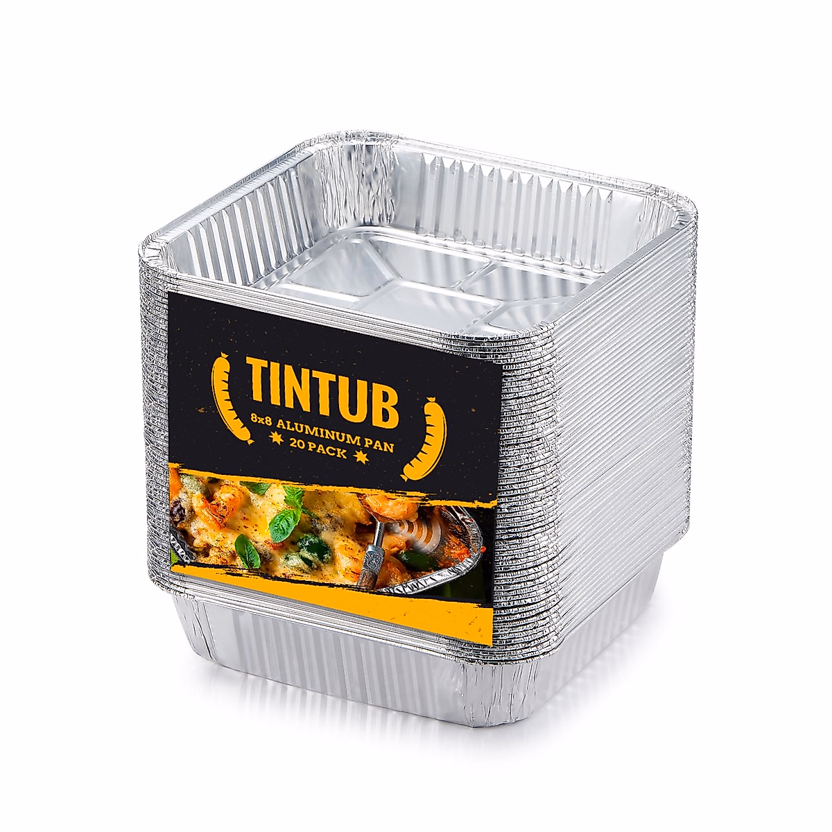 TINTUB 20 PACK 8x8 inch Disposable Aluminum Foil Pans-Square Foli Pans-Prefect for Takeout, Baking Cakes, Breads, Brownies, Bread, Meatloaf, Lasagna,Packaging Food