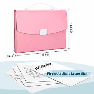Pink 13 Pocket Expanding File Folder, Accordion File Organizer Letter Size, Document Folder Organizer Expanding File Folder with Handle for School, Office, Home