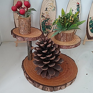 2 Tiered Wood Stand, Rustic Wood Cake Stand, Dessert Display Tray, Cup Cake Tier Stand Farmhouse Tiered Tray Decor Set for Party and Wedding Decoration