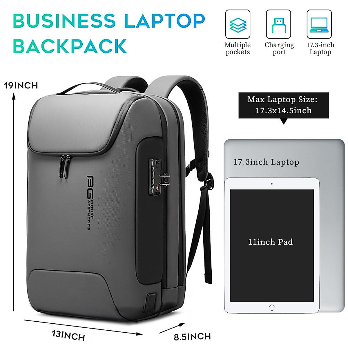 BANGE Anti Theft Backpack With TSA Lock,Waterproof Backpacks With YKK Zipper, High Tech Business Backpack For Men And Women, Laptop Backpack Fits For 17.3 Inch Notebook…