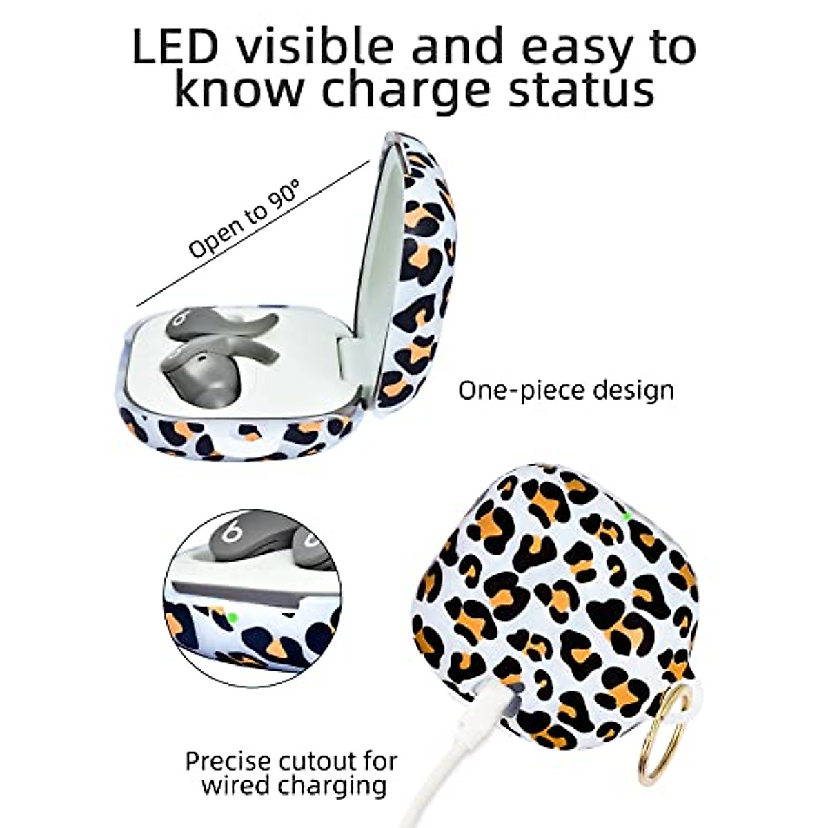 Beats Fit Pro Case Cover with Wristlet Keychain, Cute Luminous YOPICKERN Silicone Earbuds Case with Wrist Key Lanyard for Beats Fit Pro 2021/2022, Gift for Women, Leopard