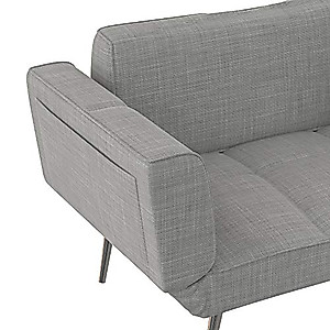 Novogratz Leyla Loveseat with Magazine Storage, Adjustable Sofa Bed Armrests to Convert into a Couch Sleeper, Light Gray Futon