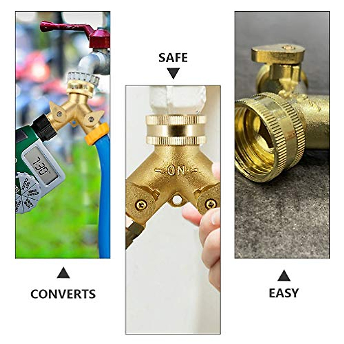 iplusmile Brass Garden Hose Splitter Y Valve Splitter 3/4 Inches 2 Way Metal Hose Connector Heavy Duty Garden Hose for Home Garden Gold, 1pc