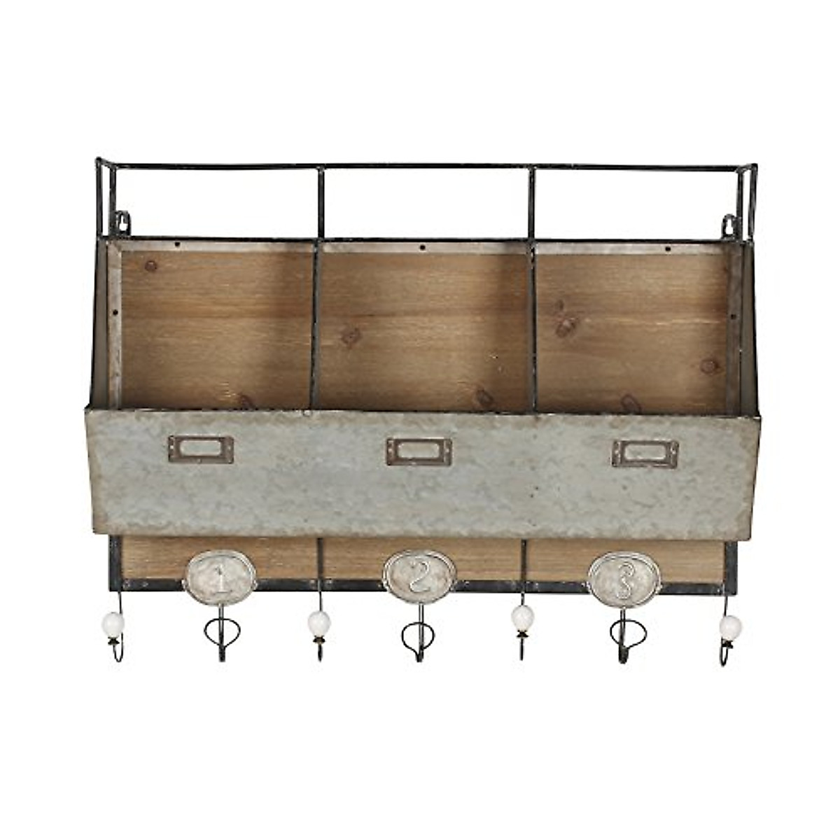 Kate and Laurel Arnica Rustic Wood and Metal Wall Storage Pockets with Hooks