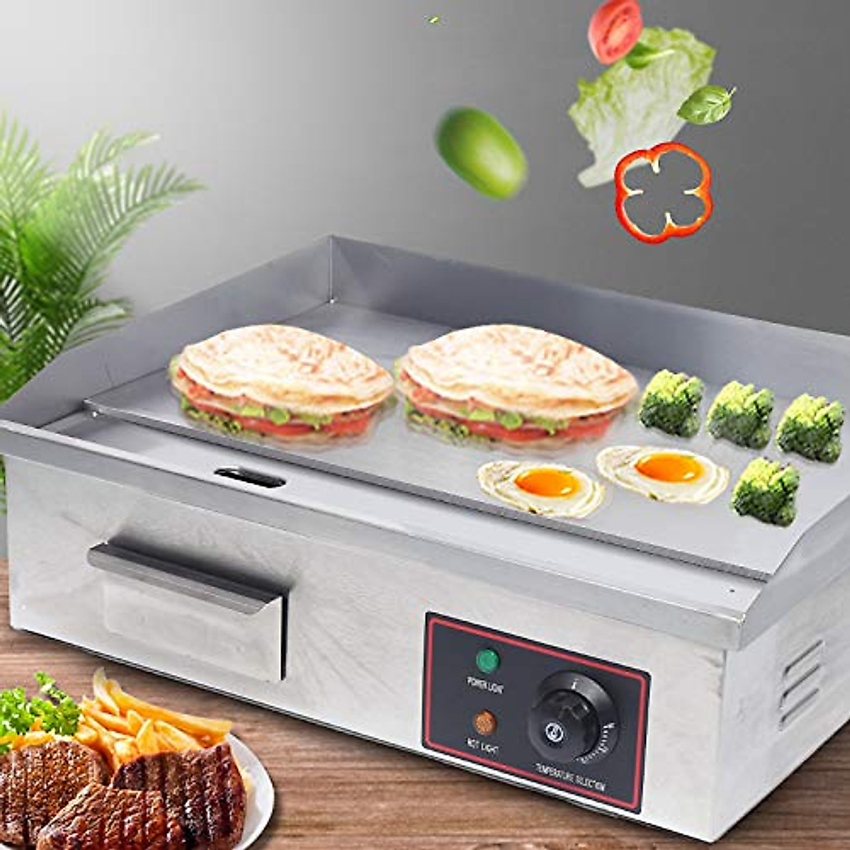 Electric Griddle, 110V Commercial Restaurant Countertop Grill Stainless Steel Flat Top Griddle Nonstick Teppanyaki Machine with Adjustable Temperature Control 50-300℃ for Home Restaurant Kitchen