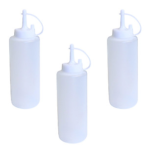 Chef Craft Set of 3 Plastic Squeeze Caps, Ketchup BBQ Sauce Dispensing Bottles (12 Ounce), Silver