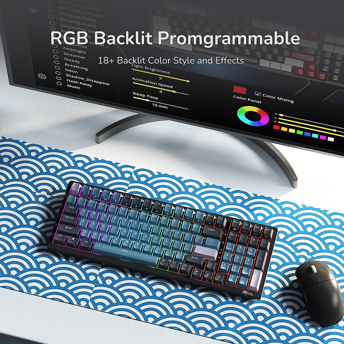 RK ROYAL KLUDGE RK98 Wireless Mechanical Keyboard, Triple Mode 2.4G/BT5.1/USB-C Hot Swappable Mechanical Keyboard with Number Pad, Pre-lubed Switches RGB Backlit Gaming Keyboard, Software Support