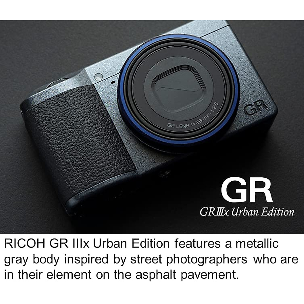 Ricoh GR IIIx Urban Edition, Metallic Gray Body with Navy Blue Ring, Digital Compact Camera with 24MP APS-C Size CMOS Sensor, 40mmF2.8 GR Lens (in The 35mm Format)