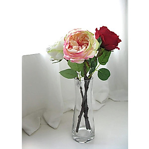 Final Sale-Extra-Realistic & Large Artificial Silk Garden Rose Flowers | Faux Peony Stems | Set of 4 | Red