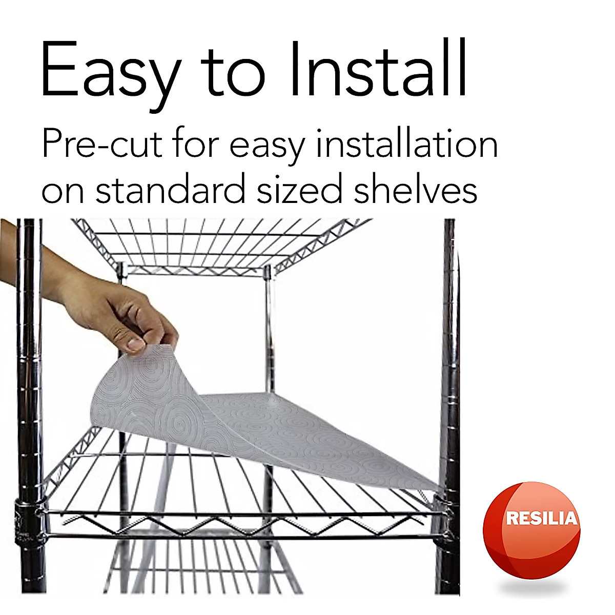 Resilia Shelf Liner Set for Wire Shelving Units – 5 Pack, 14 Inches x 36 Inches, Clear Swirl Spiral Pattern, Anti-Slip, Heavy Duty, Made in The USA, for Kitchen, Bathroom, Garage Storage