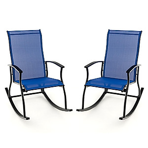 Giantex Outdoor Rocking Chair Set of 2 - Patio Rocking Chairs w/Breathable Backrest, Sturdy Metal Frame & Safe Ergonomic Design, Cozy Fabric Rocker for Backyard, Poolside, 330 lbs, Navy