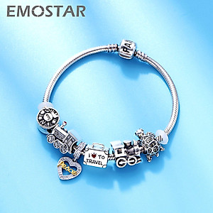 I Love to Travel Suitcase Charms fits Pandora Women Bracelet, 925 Sterling Silver Handbag Enamel Red Heart Beads, Gifts for First Mothers Day/Christmas/Best Mom/Valentines Day