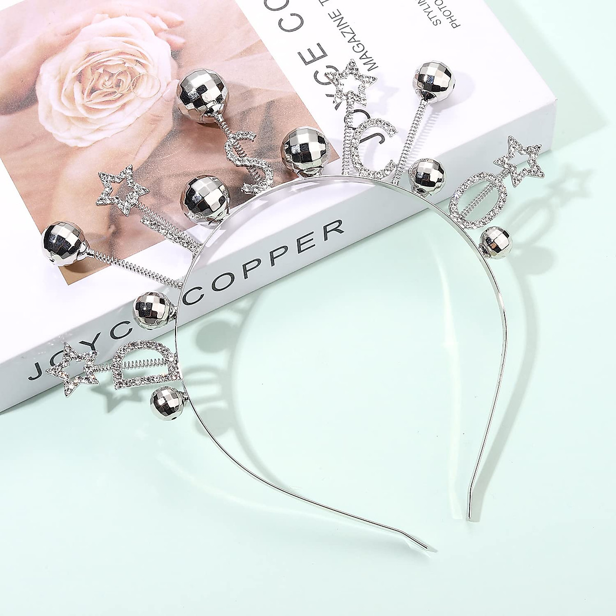 CEALXHENY Disco Ball Headbands for Women Rhinestone Star Hairband Glitter Mirrorball Headbands 70s 80s Disco Costume Outfits Music Concert Hair Accessories Holiday New Year Party Favors (Pattern A)