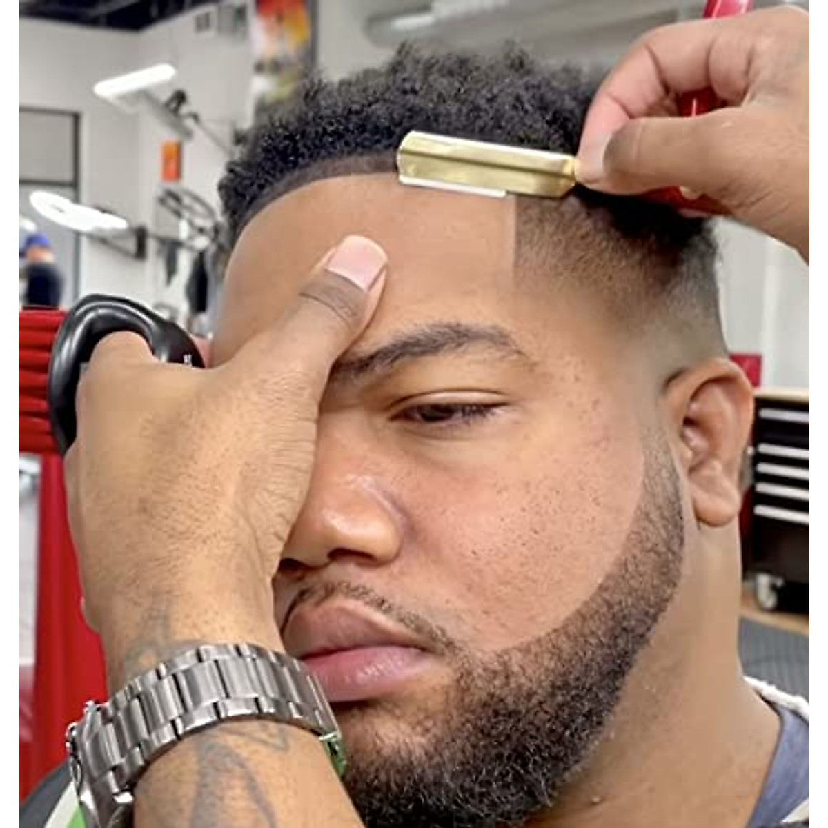 Crispy Linez Barber Turkish Razor | Professional Straight Razor | Extra Blade Exposure (Red & Gold)