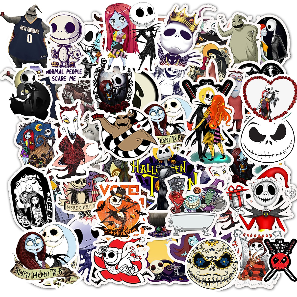 Nightmare Before Christmas Stickers, Halloween Theme Stickers 50 Pcs, Cute Vinyl Waterproof Stickers Decal for Laptop, Water Bottles, Notebooks, Skateboard and Guitar