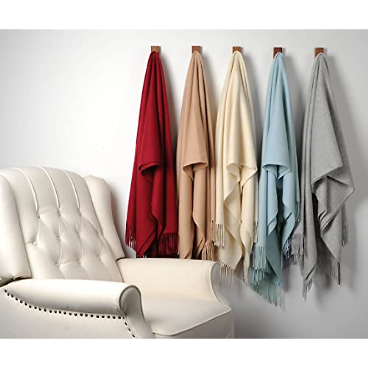EP Mode 100% Pure Cashmere Throw Blanket for Sofa, Classic Design with Gift Box (Baby Blue)