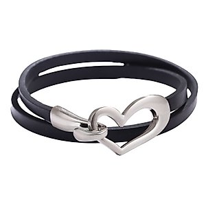 Heart Leather Bracelet for Women Stackable Wrap Cuff Bracelet Love Punk Leather Choker Necklace Valentine's Day Jewelry(Black)