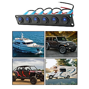 Zlirfy 6 Gang Rocker Switch Panel,12V Rocker Toggle Switch Panel,Car Modification Ignition Toggle,3 Pin 12 VDC 20A SPST On-Off Switch,Vehicle Toggle Switch Button Board