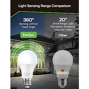 Eastiya Dusk to Dawn Sensor LED Outdoor Light Bulb, Daylight White 5000K, A19 13W(100 Watt Equivalent) Bright Porch Lighting, 1200LM, Auto-On/Off Photocell Sensor for Garage Yard Patio Garden-4 Pack