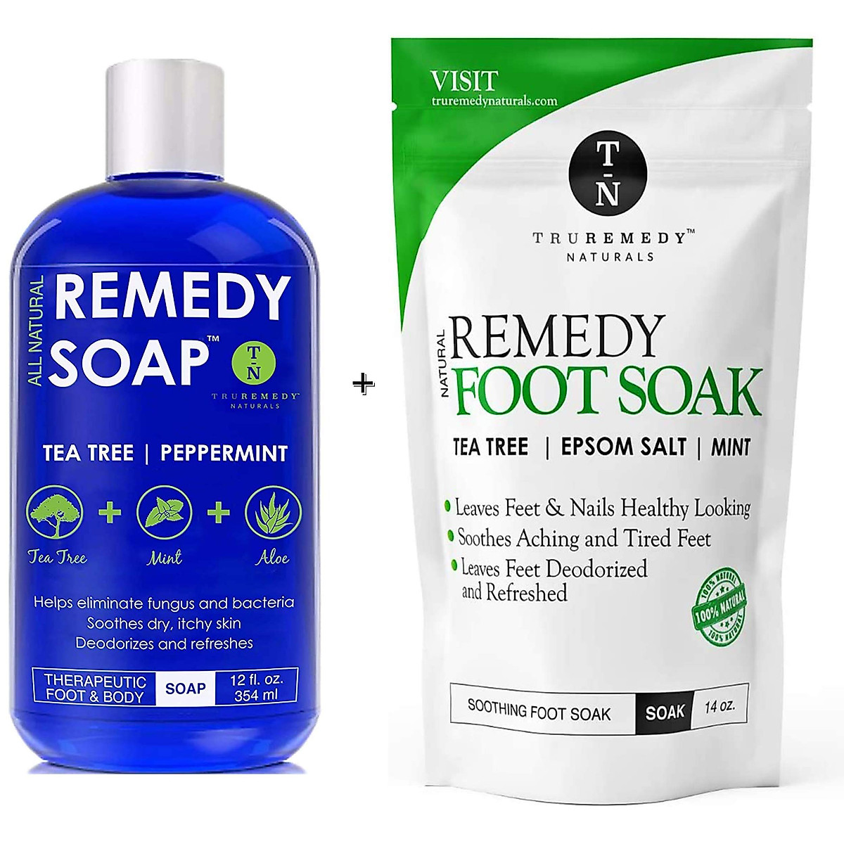 Remedy Soap Tea Tree Oil Body Wash + Tea Tree Oil Foot Soak with Epsom Salt Mint, Helps Body Odor, Athlete’s Foot, Jock Itch, Ringworm, Yeast Infections, Skin Irritations, Soothes Sore Tired Feet