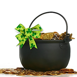 St Patrick's Day Ribbons 2.5" 10 Yards, Black White Plaid Wired Edge Burlap Ribbon Green Glitter Shamrock Wrapping Ribbon for St Patrick's Day Birthday Party Wrapping DIY Craft Decoration Wreaths Bow