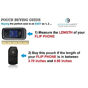 AH Small Horizontal Leather Pouch, Holster Flip Phone with Belt Clip Belt Loop Case Fits LG B470 Kyocera Cadence LTE Alcatel Go Flip/MyFlip FLIP Palm Phone Jitterbug and Most Flip Phones