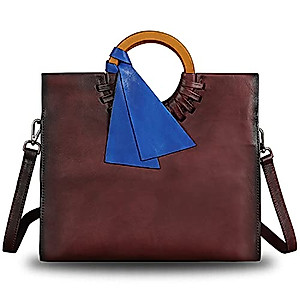 Genuine Leather Top Handle Handbag for Women Vintage Satchel Retro Cowhide Handmade Crossbody Bag Purse (Coffee)