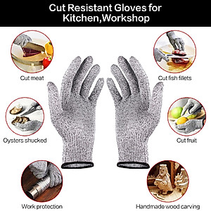 mearens Cut Resistant Gloves, Food Grade Safety Kitchen Anti Cut Gloves Level 5 Proof Cutting Work Gloves (Medium)