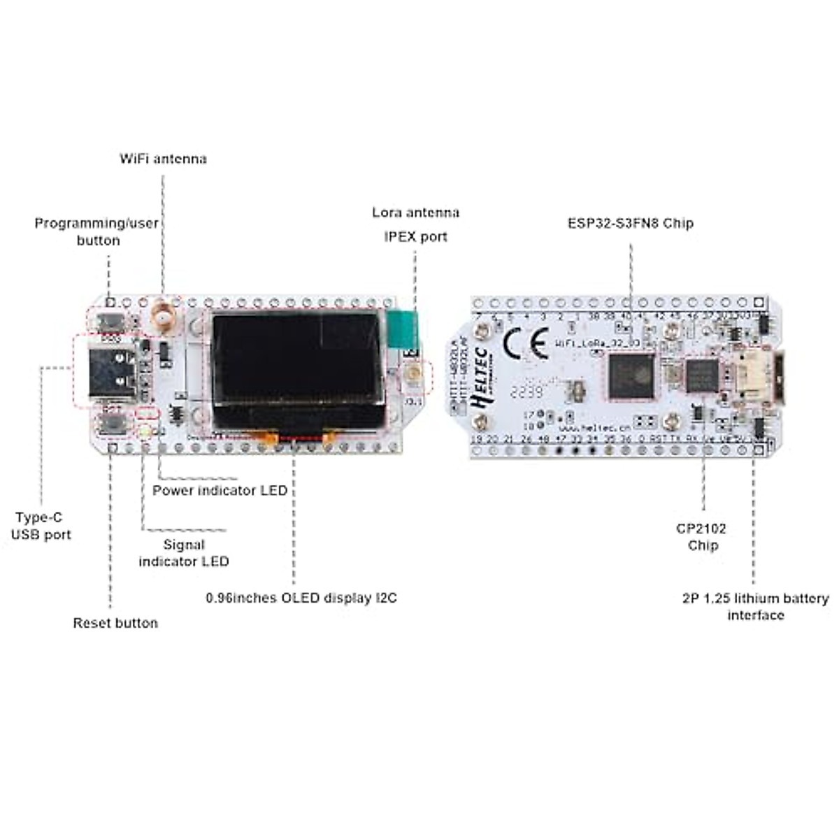 868MHz 915MHz WiFi LoRa 32 V3 Module Development Board Type-C SX1262 Integrated WiFi Bluetooth - ESP32 0.96 inch OLED Display 8MB Flash IOT Lora Dev-Board + Antenna U.FL IPEX to SMA 915MHz