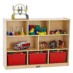 ECR4Kids 8-Compartment Mobile Storage Cabinet, 36in, Classroom Furniture, Natural