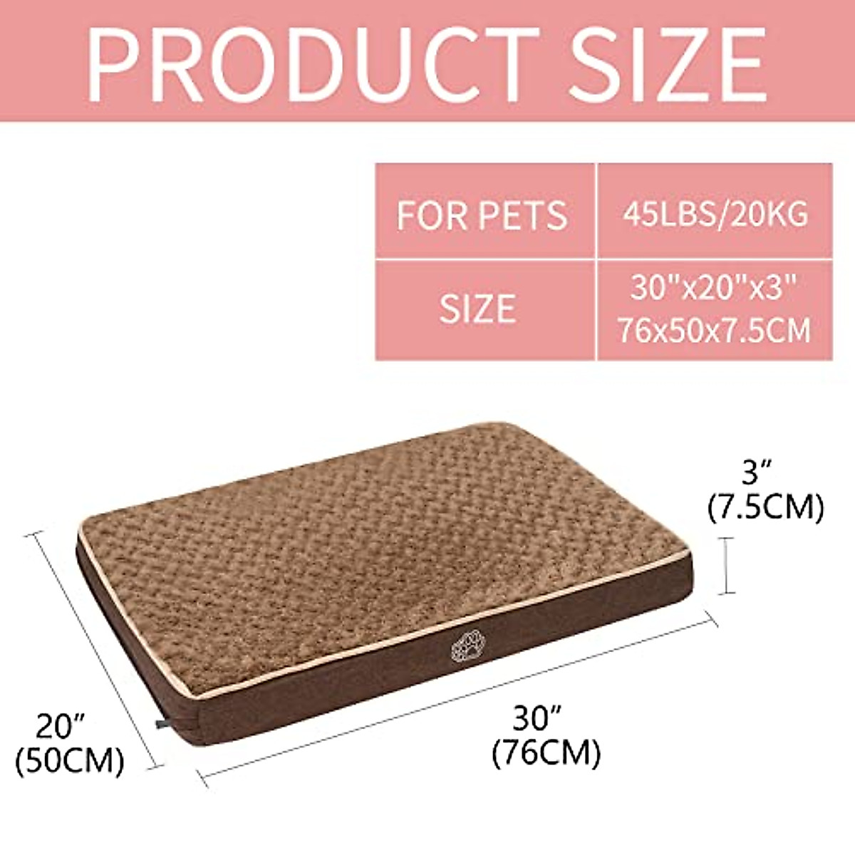 EMPSIGN Dog Crate Pad Mat, Kennel Waterproof Dog Bed with Removable Washable Cover, Pet Crate Pads Reversible (Cool & Warm) for Dog Cages, Sleeping Mattress for Small to XX-Large Dogs Brown