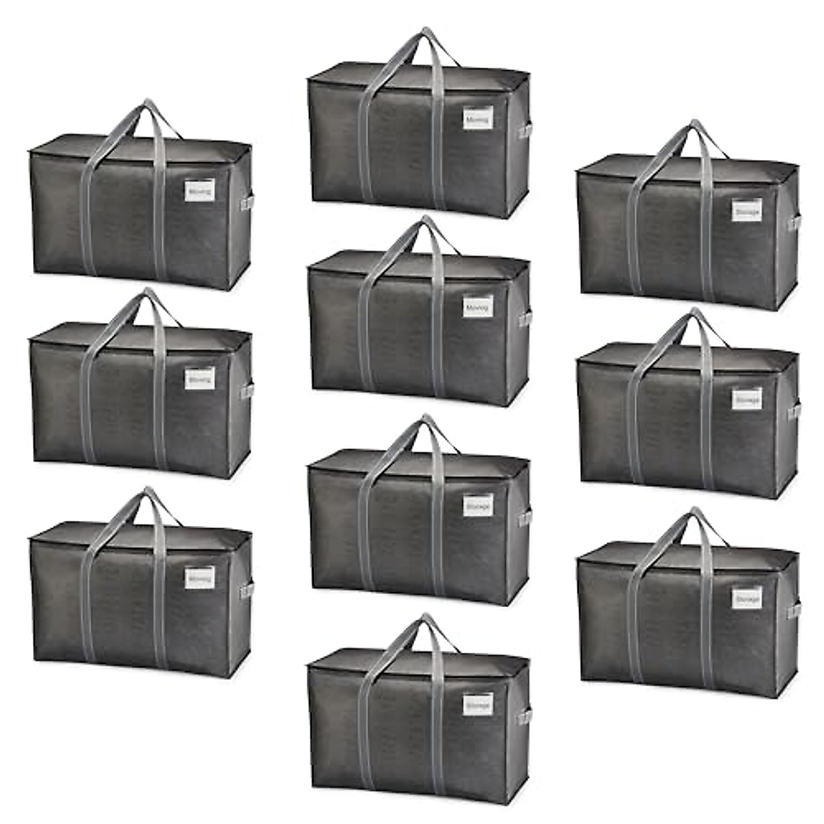 VENO 10 Pack Moving Bags, Moving Supplies, Moving Boxes, College Packing Storage Boxes with Lids Alternative, Heavy Duty Totes, Extra Large, Sturdy Handles, Zipper, for Packaging (Dark Gray, 10 Pack)