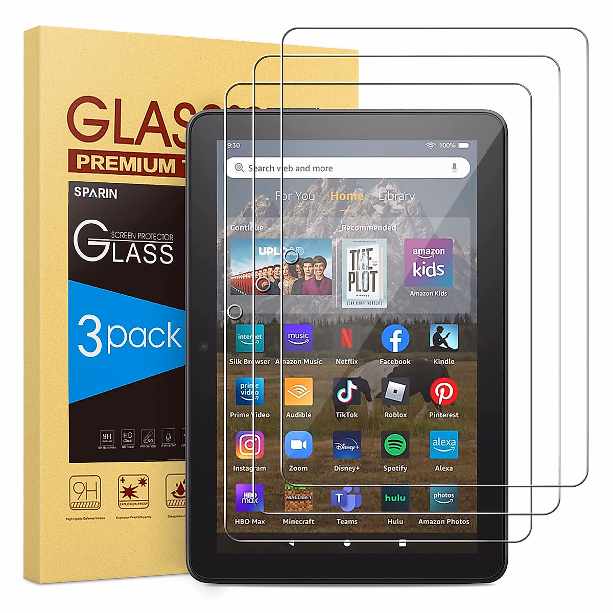 SPARIN 9H Hardness Tempered Glass Screen Protector Compatible with All-new Fire HD 8 2022&2020 Released (12th&10th Generation), 8.0 Inch