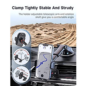 SMORFIT Phone-Mount-for-Car, Dashboard/Windshield/Window Universal Suction Cup Cell Phone/iPhone Holder with Sticky Pad for Car/Truck, Universal Mobile Phone Telescopic Arm Mount Handsfree Stand