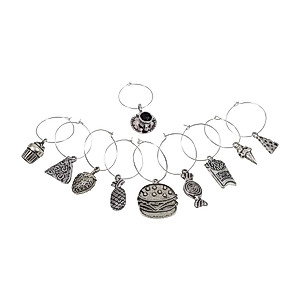 Palm City Products Food Lovers Themed Wine Charms - 10 Piece Wine Charm Set - Great Gift for Foodies