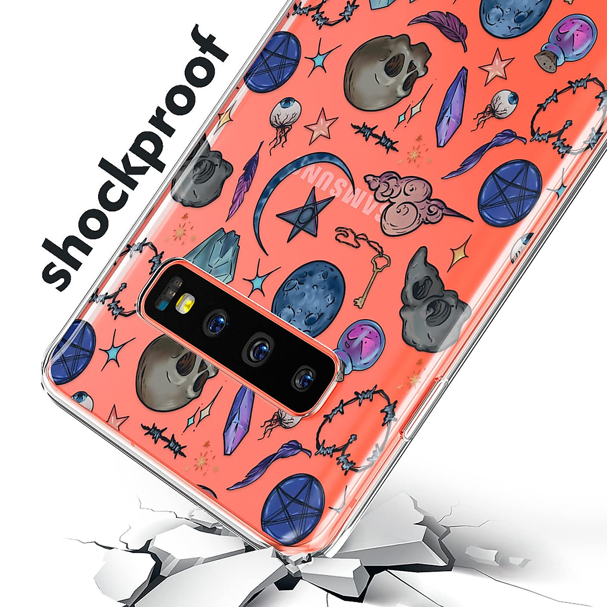 TPU Phone Case Compatible with Samsung A72 A71 5G A70 A51 A50 A32 A21 A11 A12 A13 A14 A01 Goth Barbed Wire Creepy Full Moon Silicone Shockproof Protective Print Clear Soft Occult Durable Skull