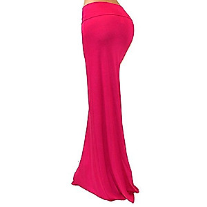 Vivicastle Women's Colorful Printed Fold Over Waist Long Maxi Skirt (Small, Magenta)