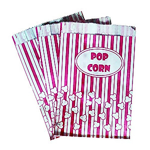 100% Greaseproof White Kraft paper Bags, 100 Popcorn Bags 1 Once - Perfect Size for Theater, Movies, Birthday Parties Celebration - Great Carnival Light Snacking Bags - Popcorn Bags for Party - Sturdy Paper Bags.