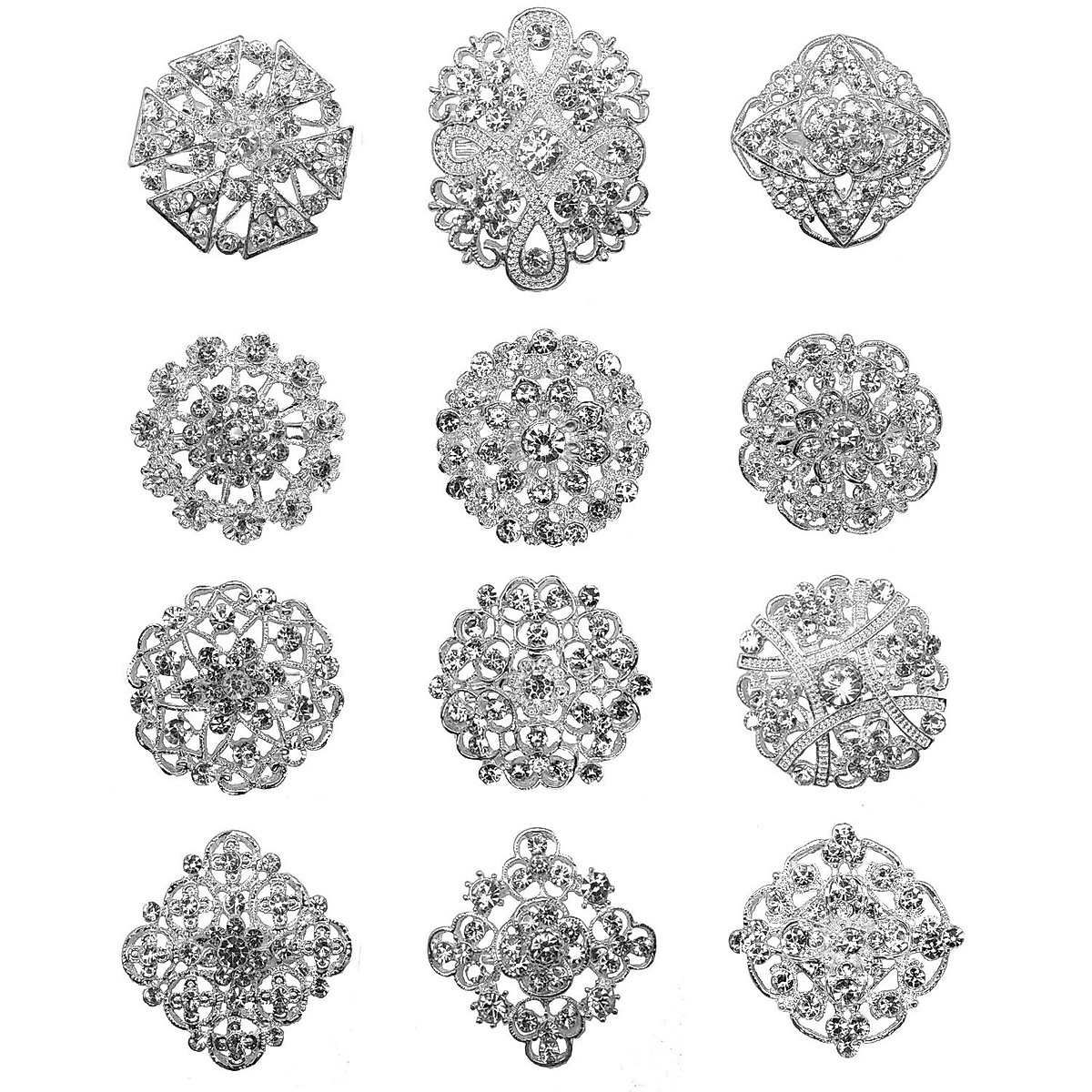 L'VOW Silver Crystal Broaches Brooch Pins Wedding Brooches Bouquet Kit Pack of 25Pcs