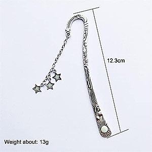 WEISUO Luminous Bookmarks,3D Metal Star Moon Pendant Glow In The Dark Bookmarks Gifts for Women Reading Lovers Men Kids