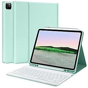 TQQ for iPad Air 13-inch (M2) 2024 & Pro 12.9 inch 2022 Case with Keyboard, Keyboard case for 12.9-inch iPad Pro 6th/5th Generation - with Pencil Holder for New iPad Air 13-inch/iPad Pro 12.9 Green