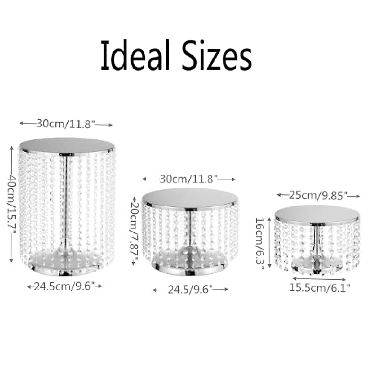 3pcs/Set Cake Stand with Metal Mirrored, Round Wedding Cake Stand Silver, Bling Cake Stand Trays for Wedding Table, Baby Shower, Birthday, Anniversary