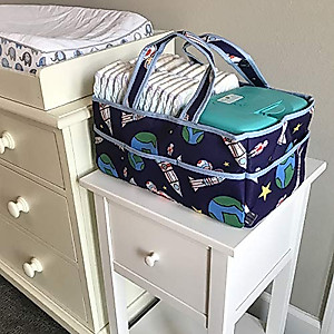 Ethan & Emerson Baby Diaper Caddy - Nursery Storage Bin and Car Organizer for Diapers and Baby Wipes (Navy Shuttle)